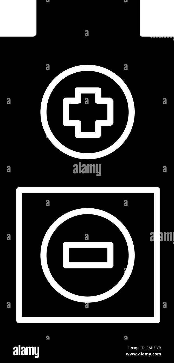 Battery with plus and minus signs glyph icon. Charging. Battery level ...