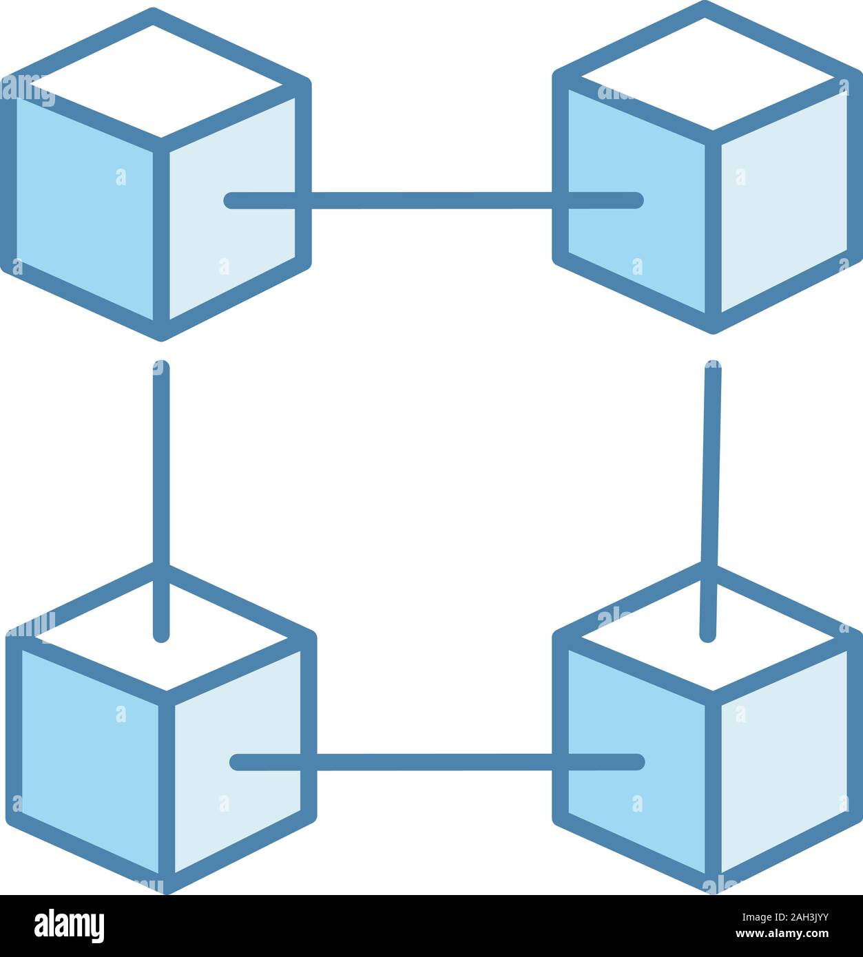 Blockchain technology color icon. Big data. Cryptocurrency. Fintech. E-commerce. Connected cubes ...