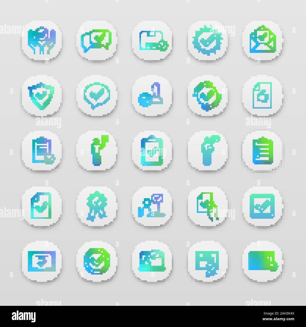 Approve app icons set. Quality assurance. Verification and validation. Confirmation ...