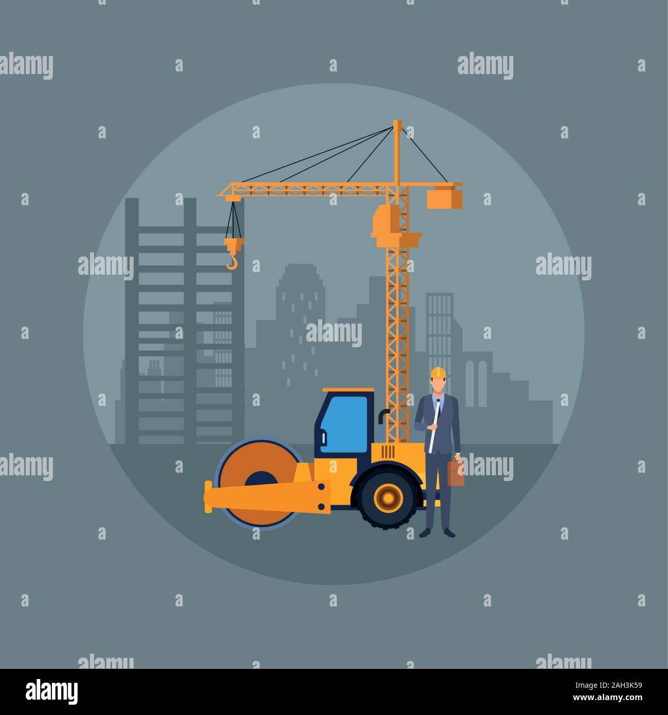 under construction scenery with engineer and roller road truck Stock ...