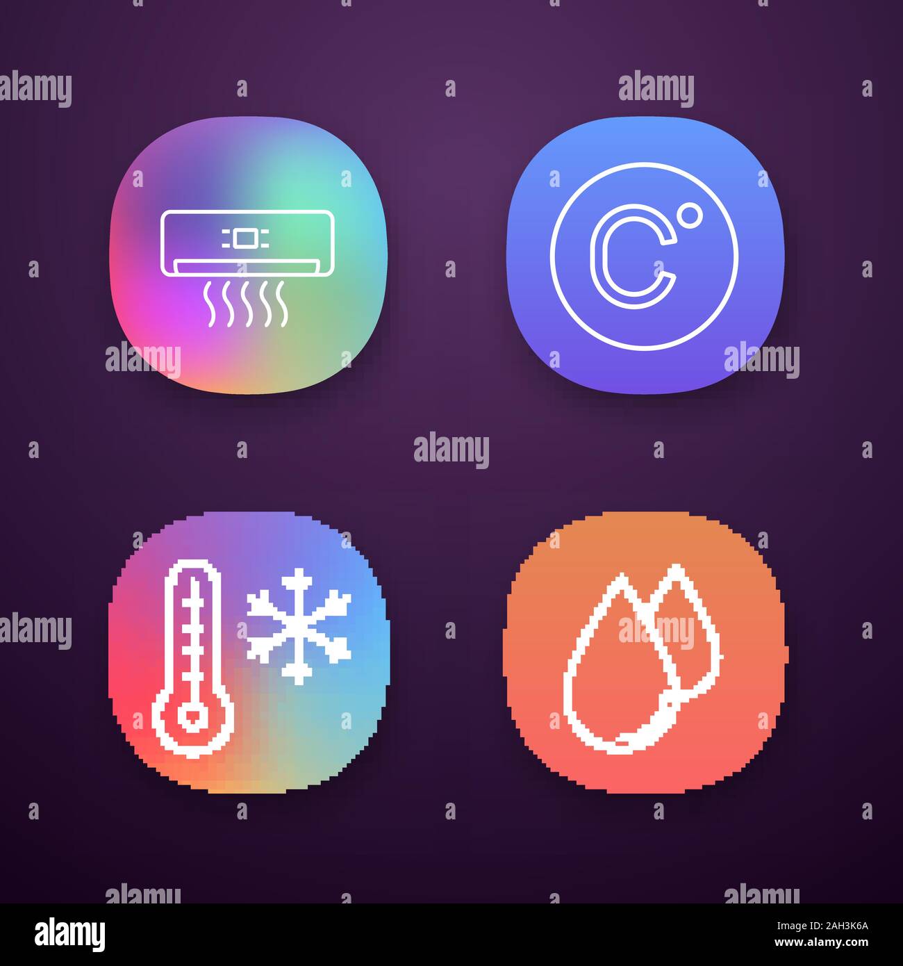 Air conditioning app icons set. UI/UX user interface. Air conditioner ...