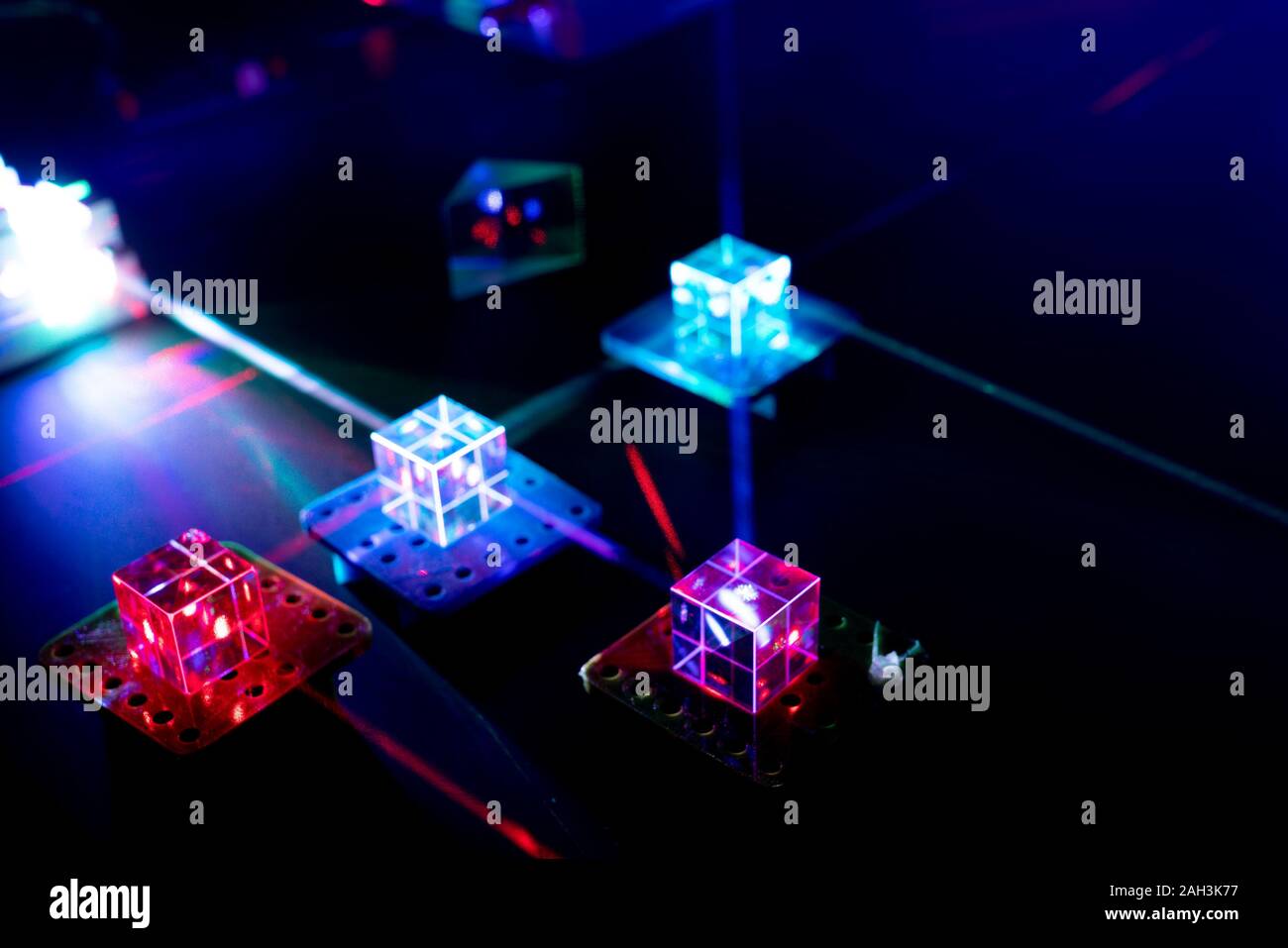 Laser beams in the laboratory of optical physics Stock Photo - Alamy