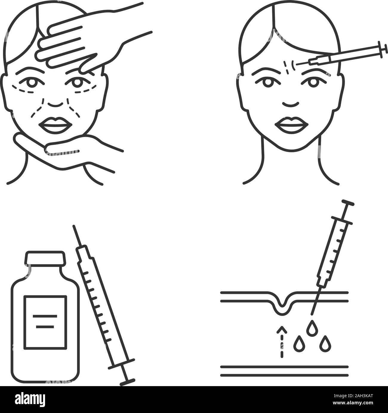 Neurotoxin injection linear icons set. Cosmetologist examination ...