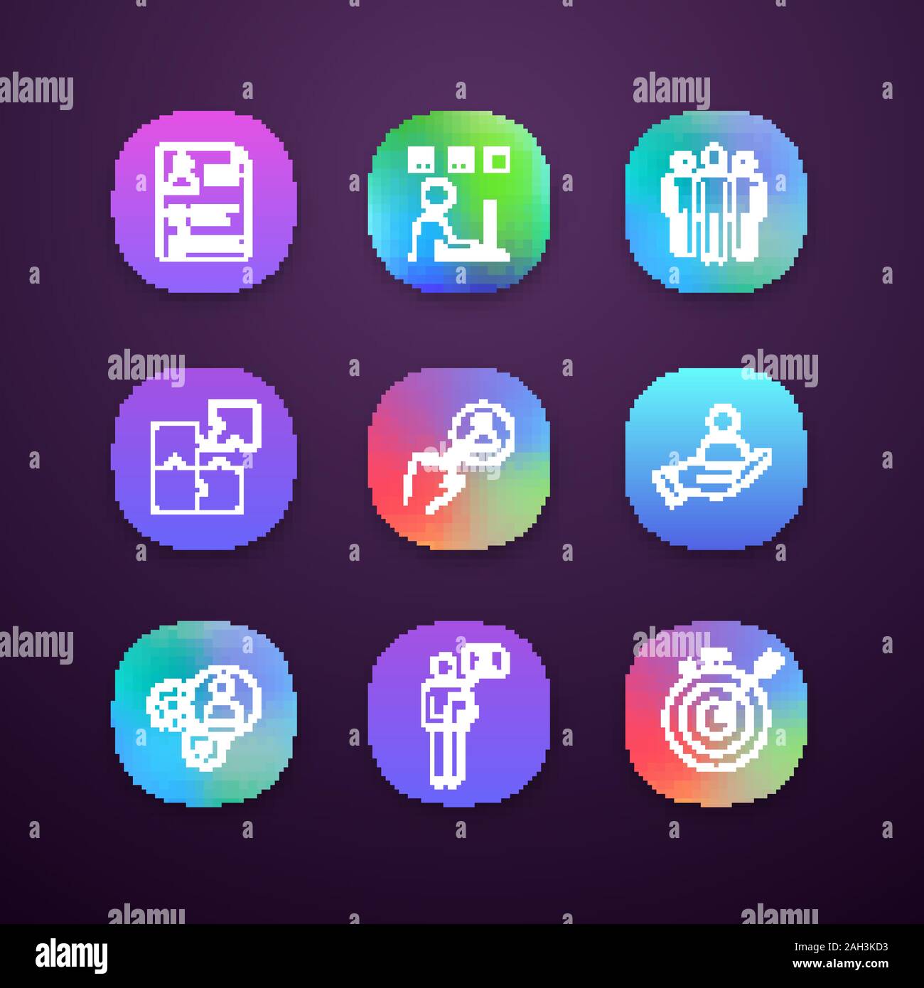 Business management app icons set. Resume, task solving, team, solution ...