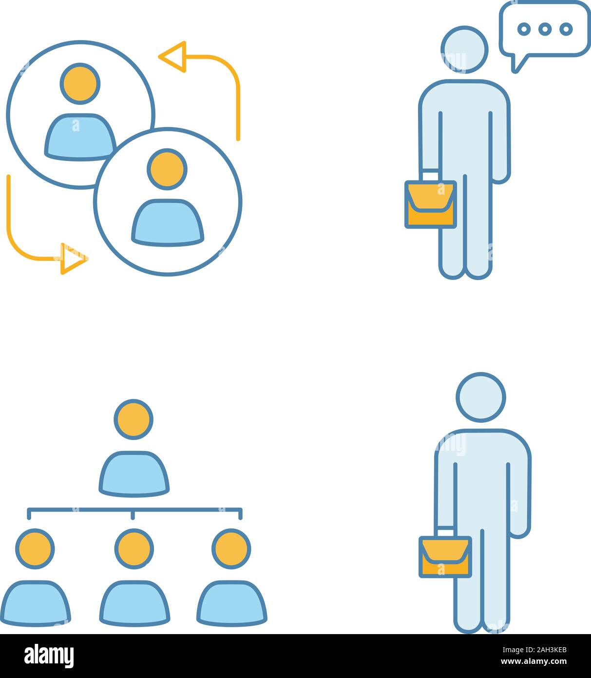 Business management color icons set. Partnership, businessman thinking ...