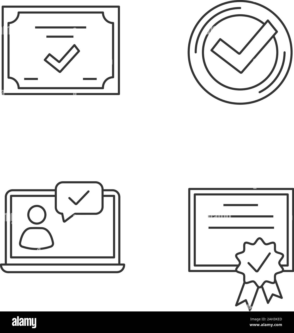 Approve linear icons set. Verification and validation. Chat approved ...