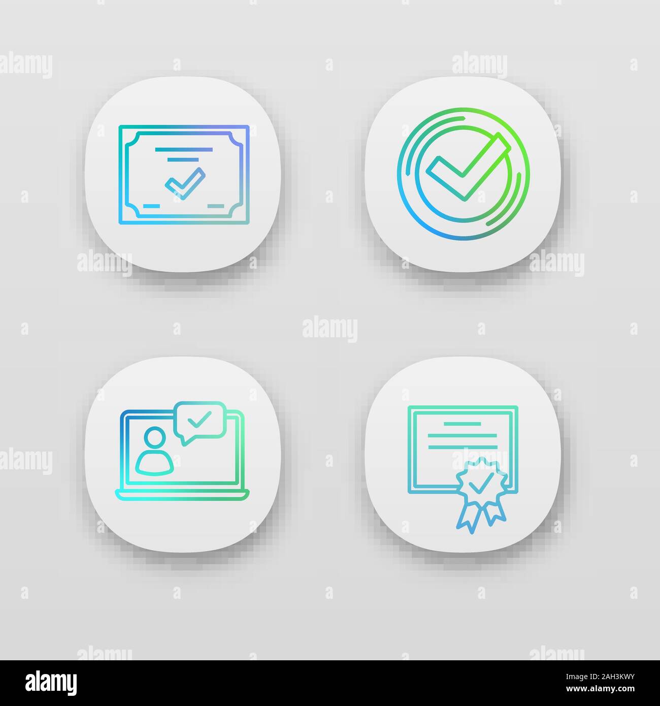 Approve app icons set. Verification and validation. Chat approved, certificate, check mark. UI ...
