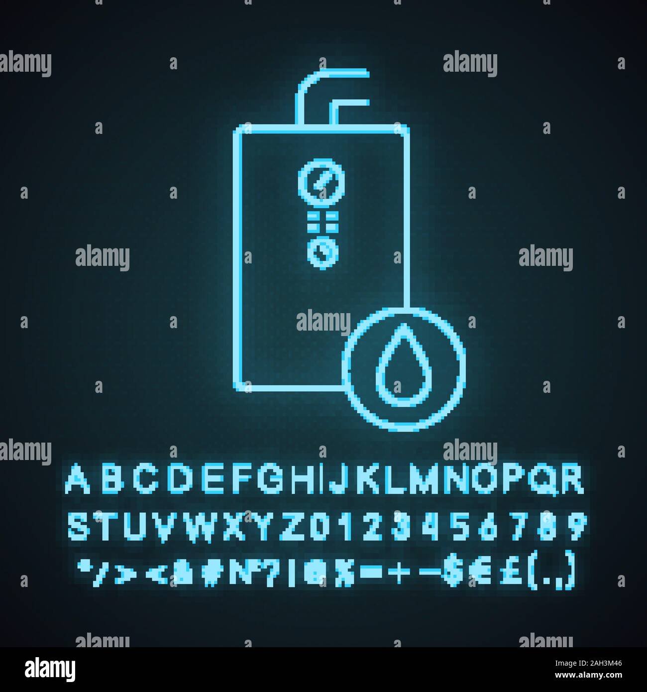 Gas water heater neon light icon. Heating water. Home boiler. Glowing ...