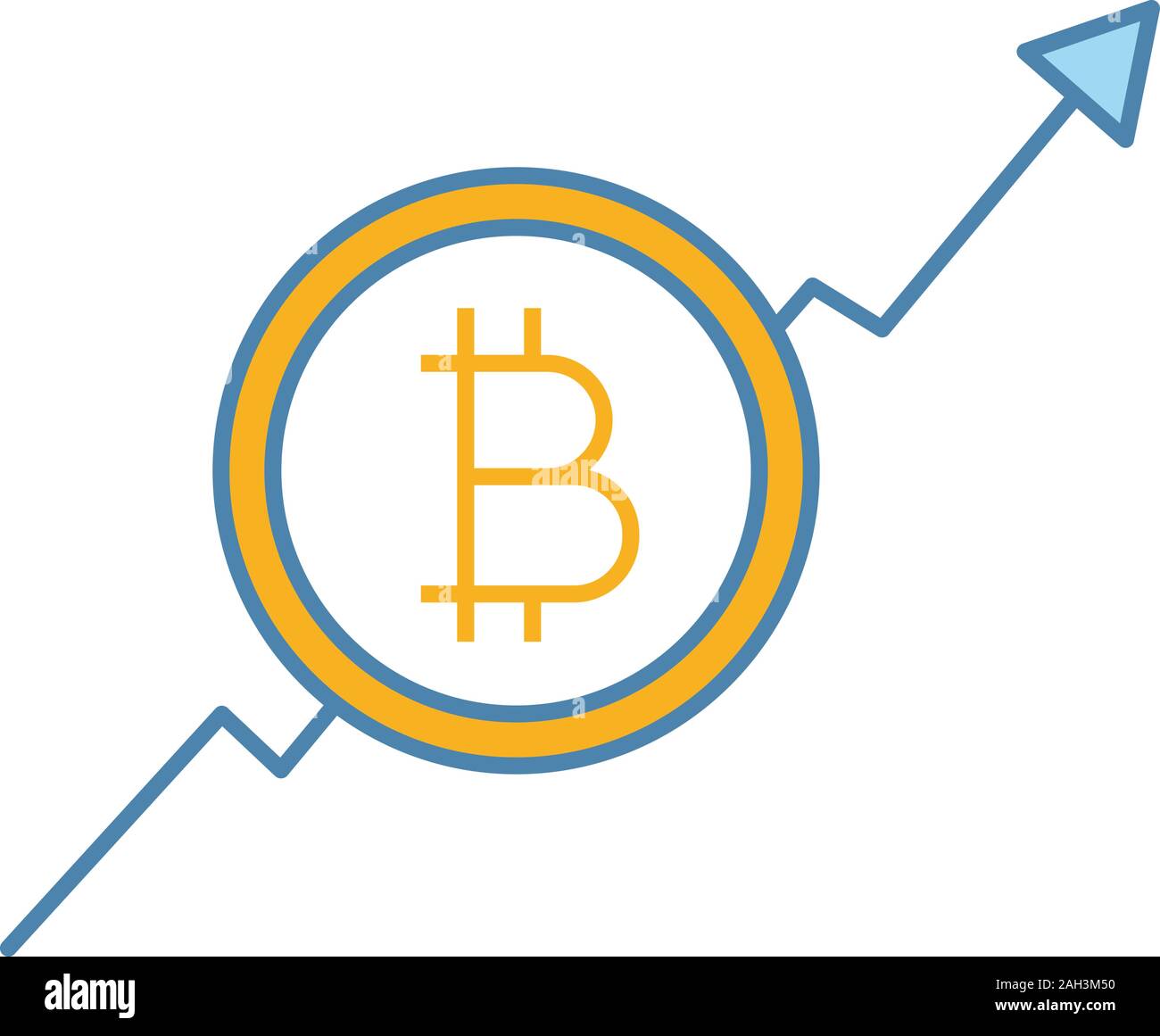 Bitcoin market growth chart color icon. Cryptocurrency prices rising ...