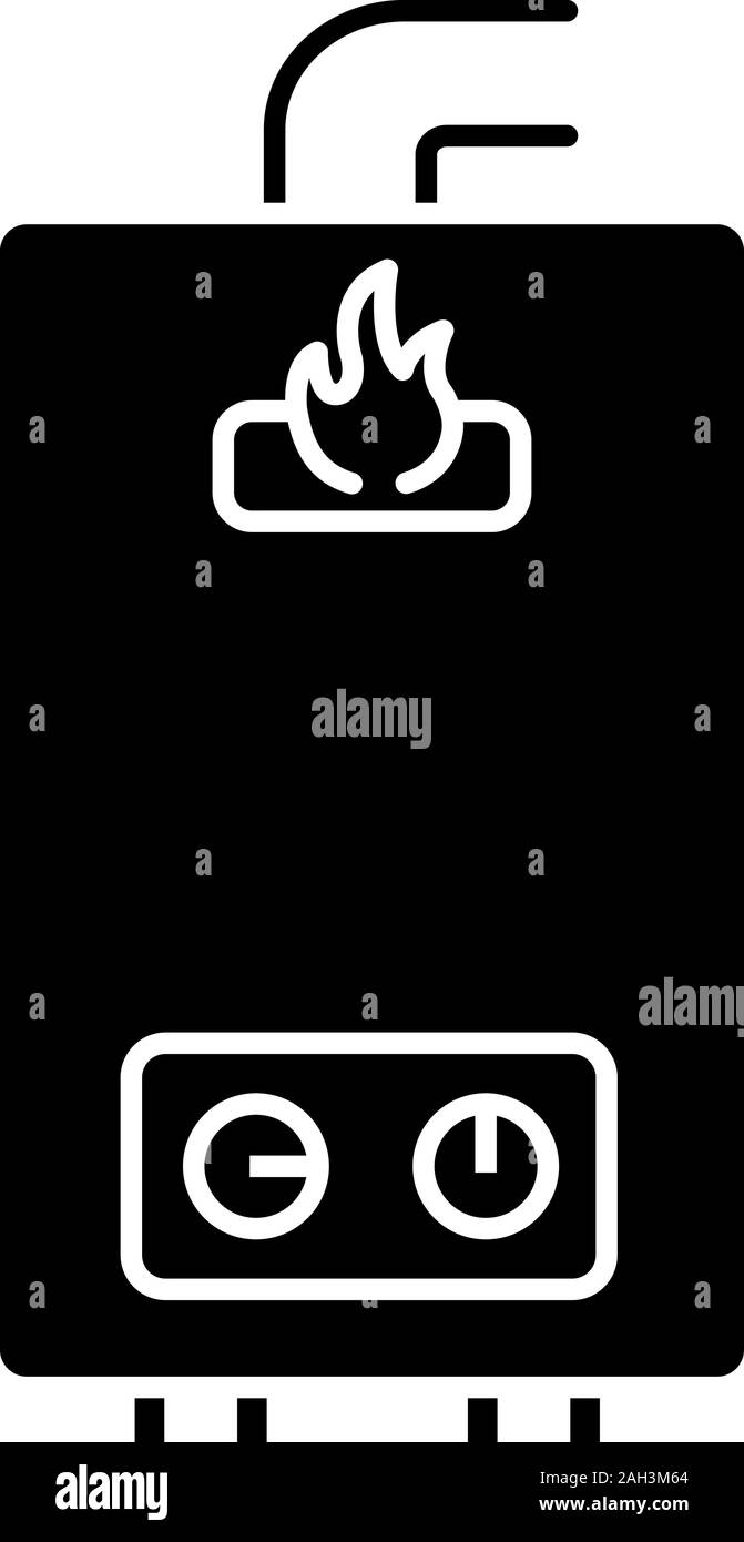 Gas water heater glyph icon. Silhouette symbol. Heating water. Home ...
