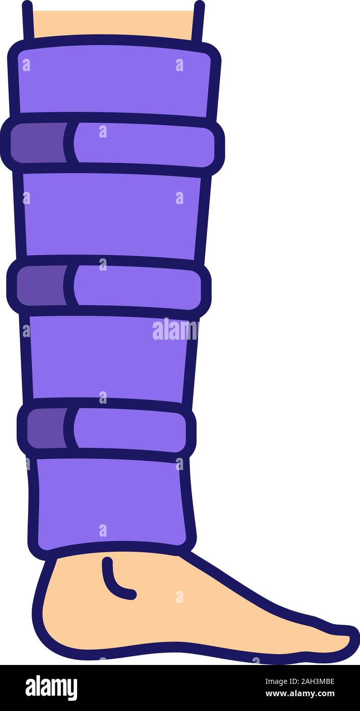 Shin brace color icon. Shin support. Adjustable calf brace. Lower leg ...