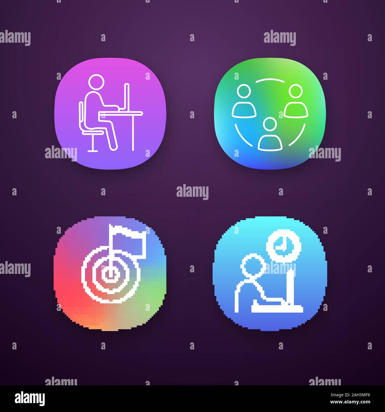 Business management app icons set. UI/UX user interface. Remote job ...