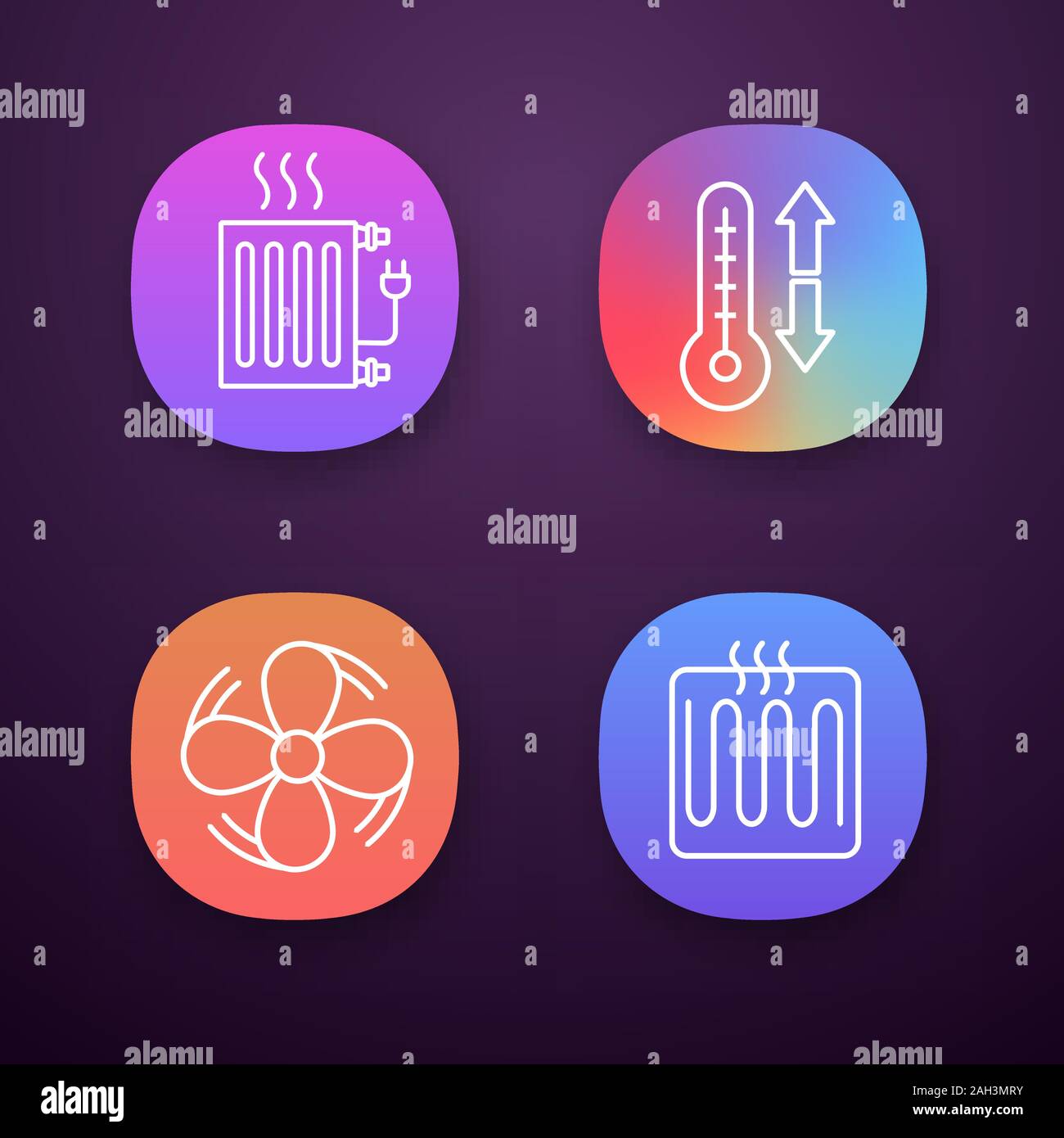 Air conditioning app icons set. UI/UX user interface. Electric radiator ...