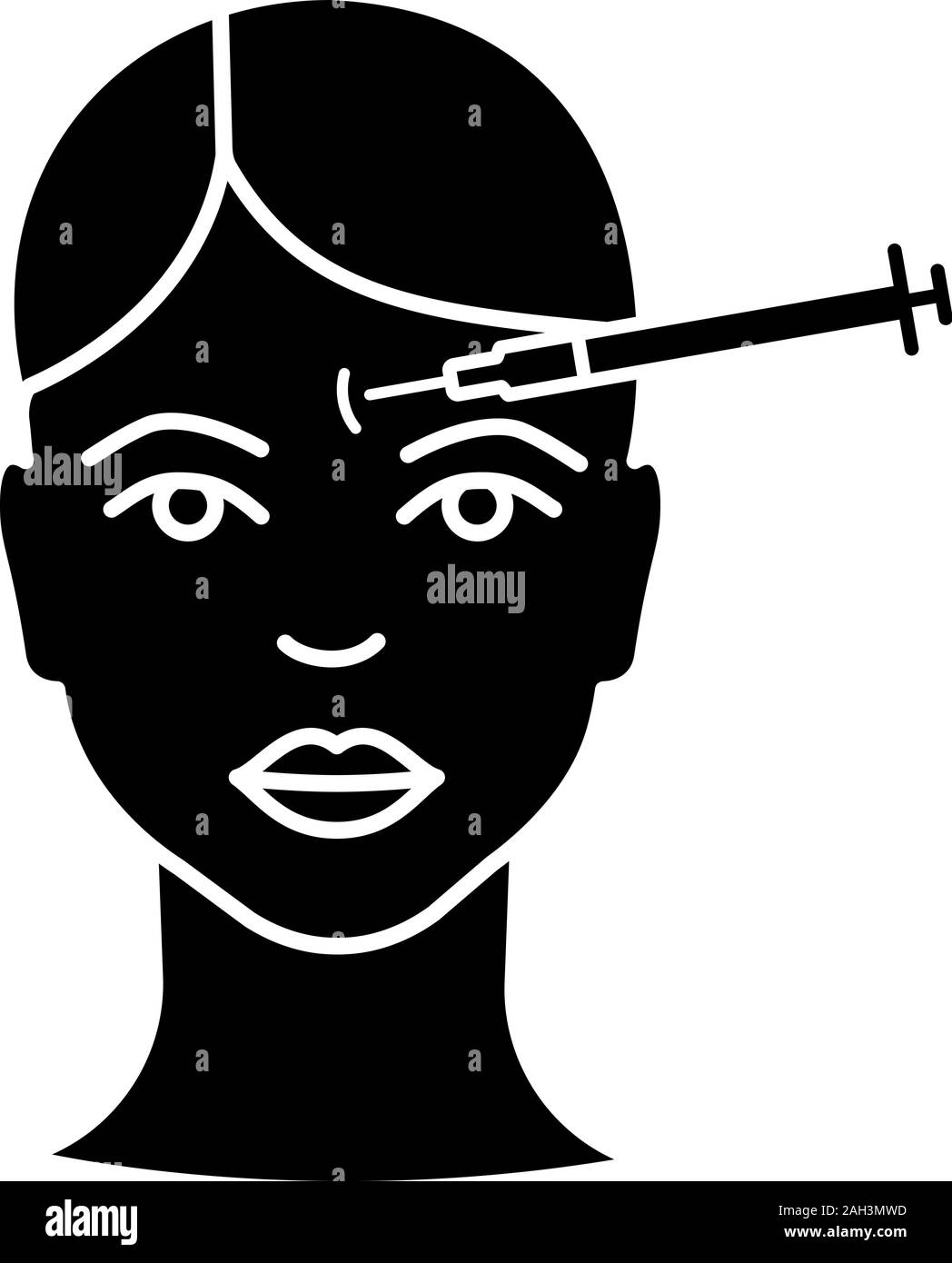Forehead neurotoxin injection glyph icon. Frown lines anti wrinkle ...
