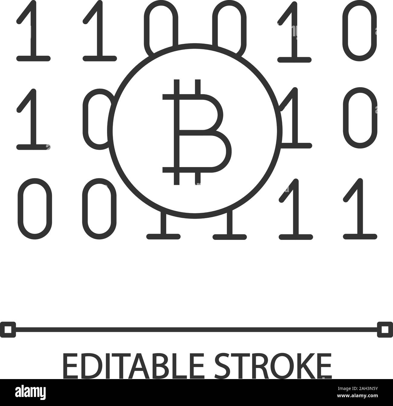 Binary Code Linear Icon Cryptocurrency Mining Thin Line Illustration