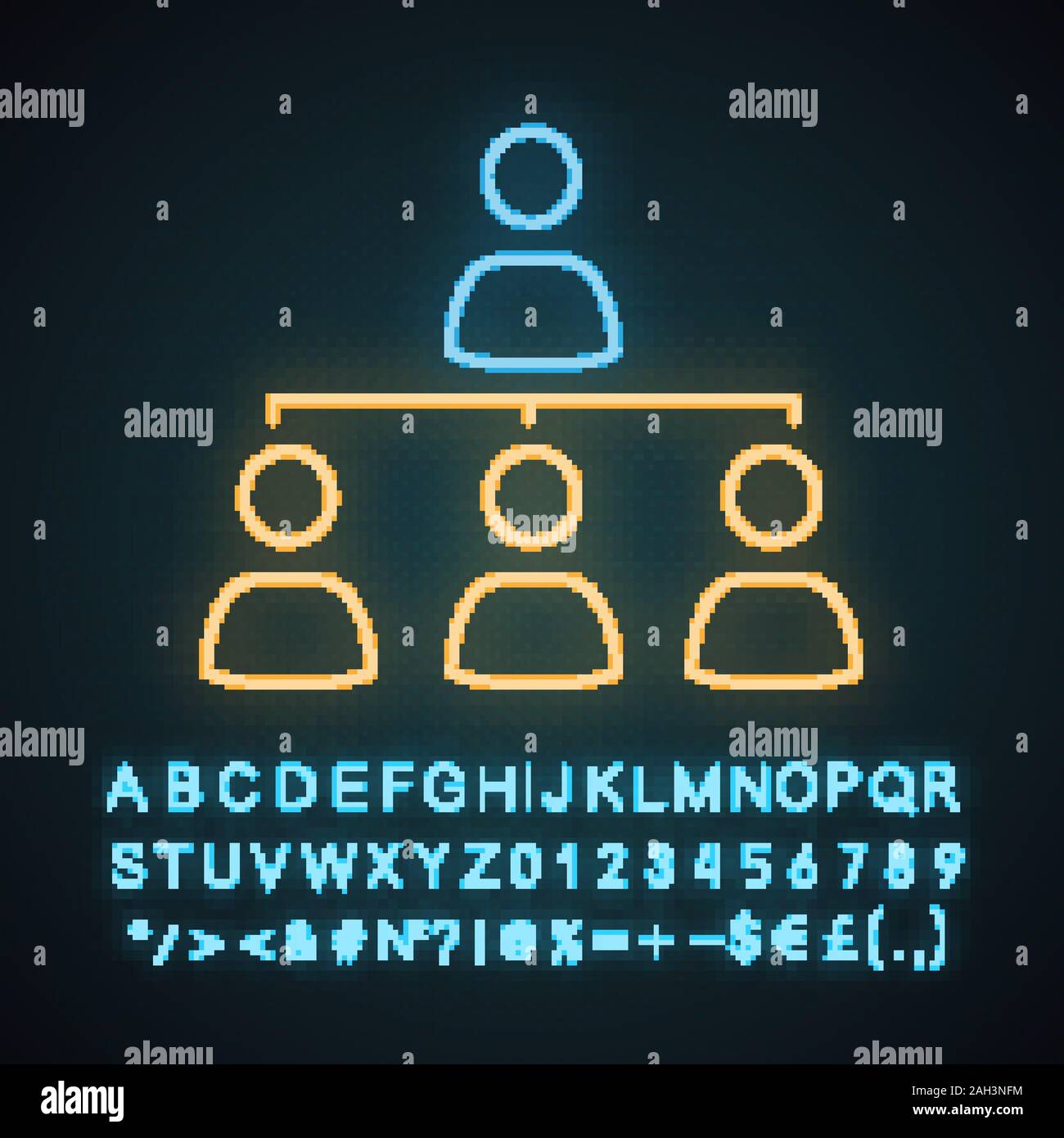 Staff management neon light icon. Teamwork. Professional hierarchy ...