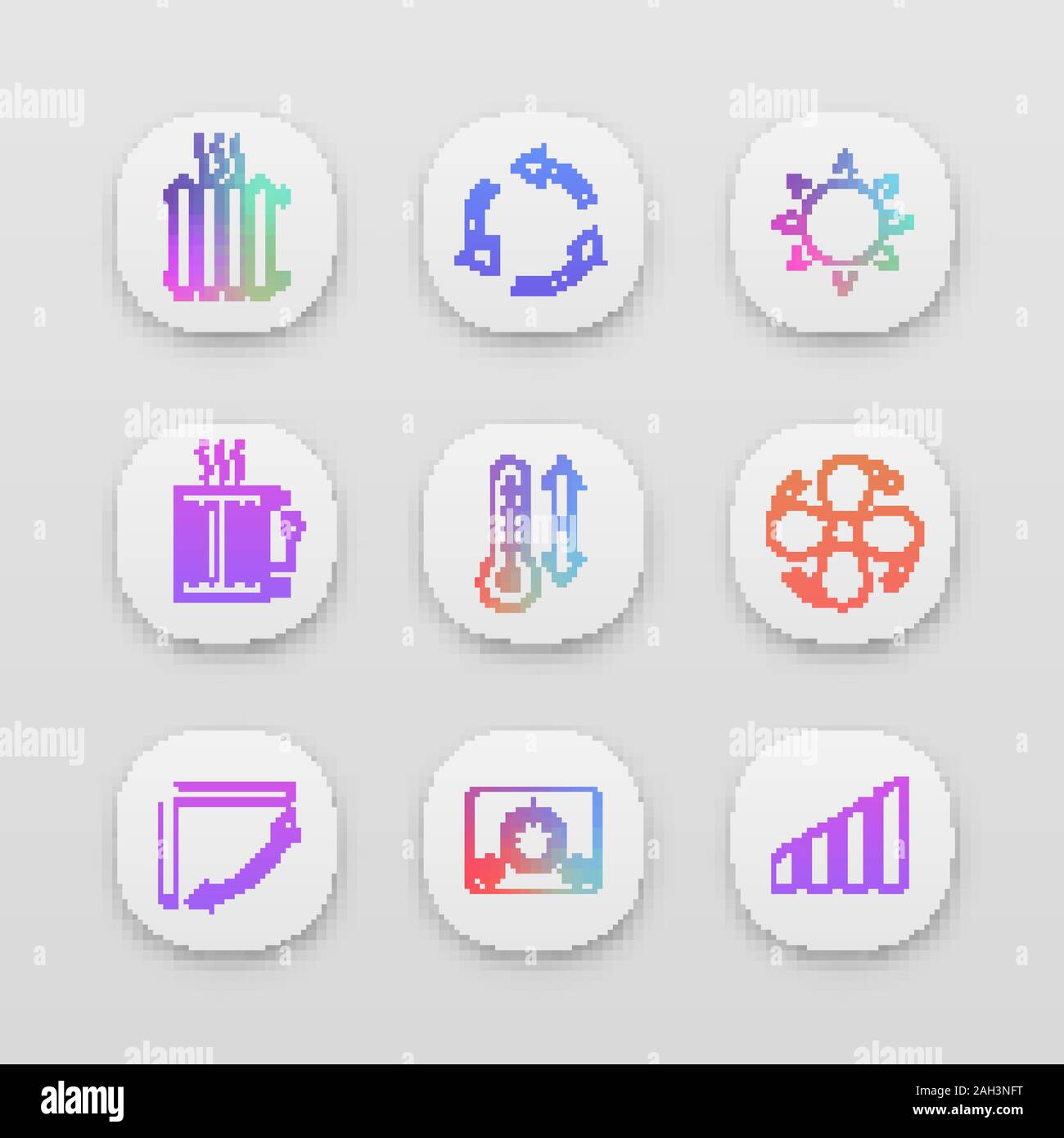 Air conditioning app icons set. Radiators, ventilation, sun, climate ...