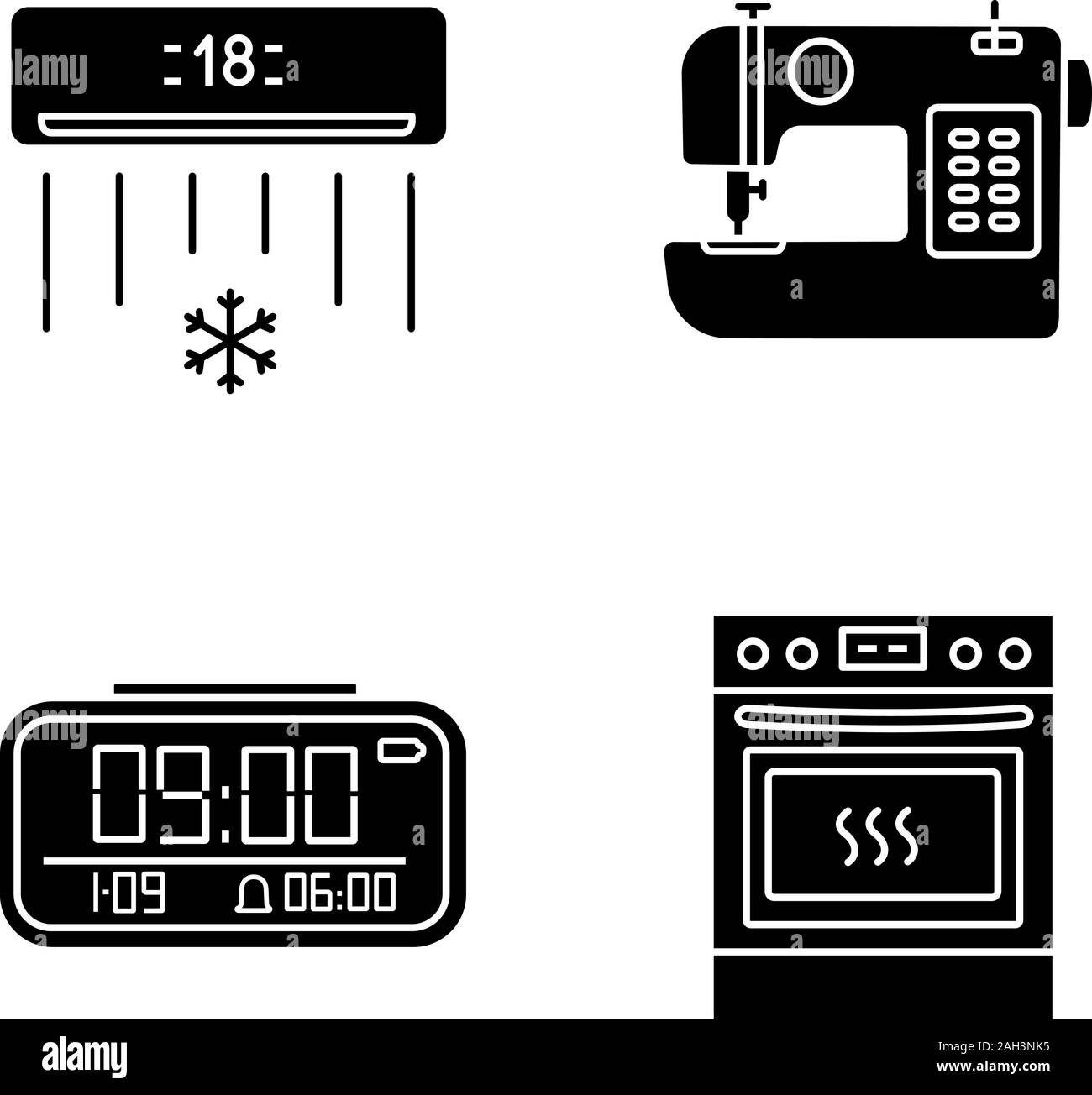 Household appliance glyph icons set. Air conditioner, sewing machine ...