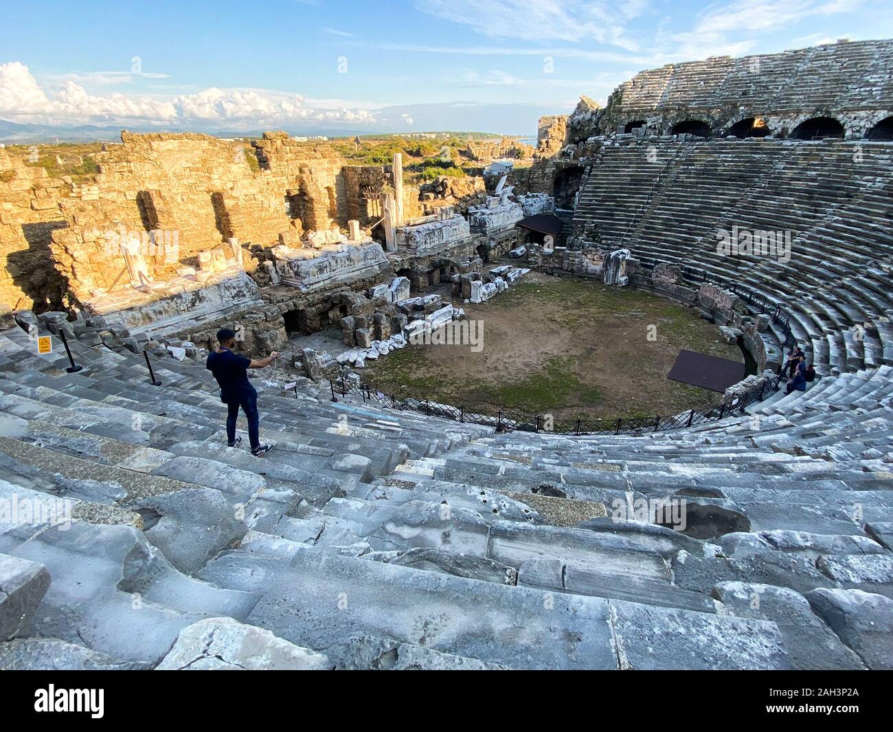 Antique theater in the ancient city of Side. Roman antique theater. A ...