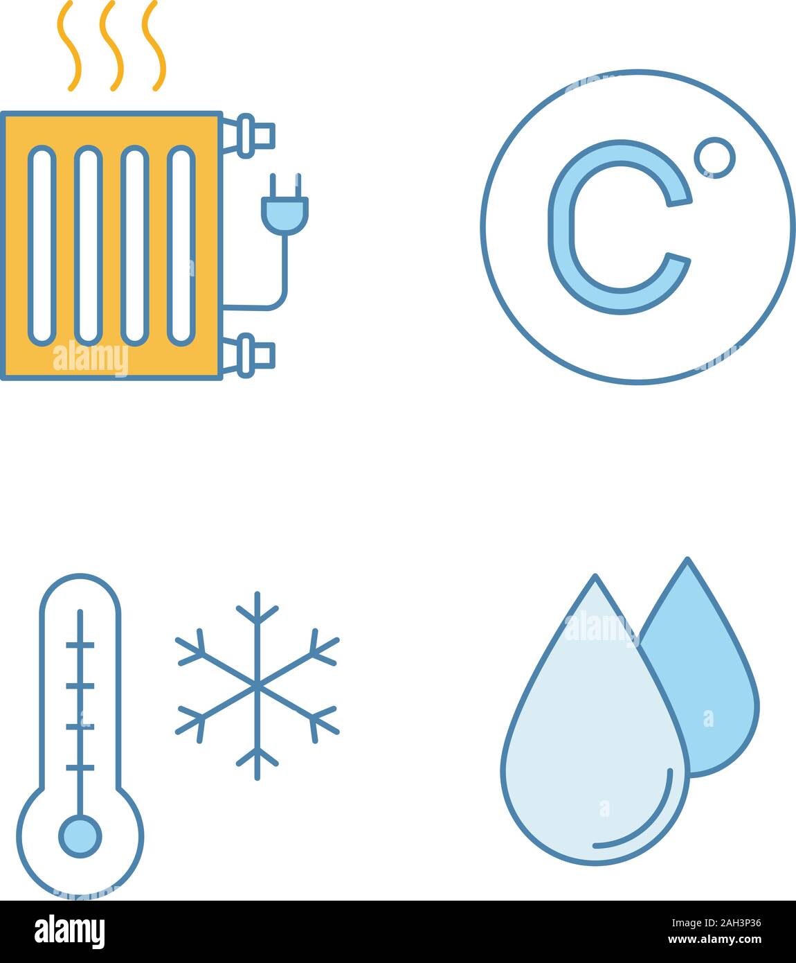 Air conditioning color icons set. Electric radiator, Celsius degree ...