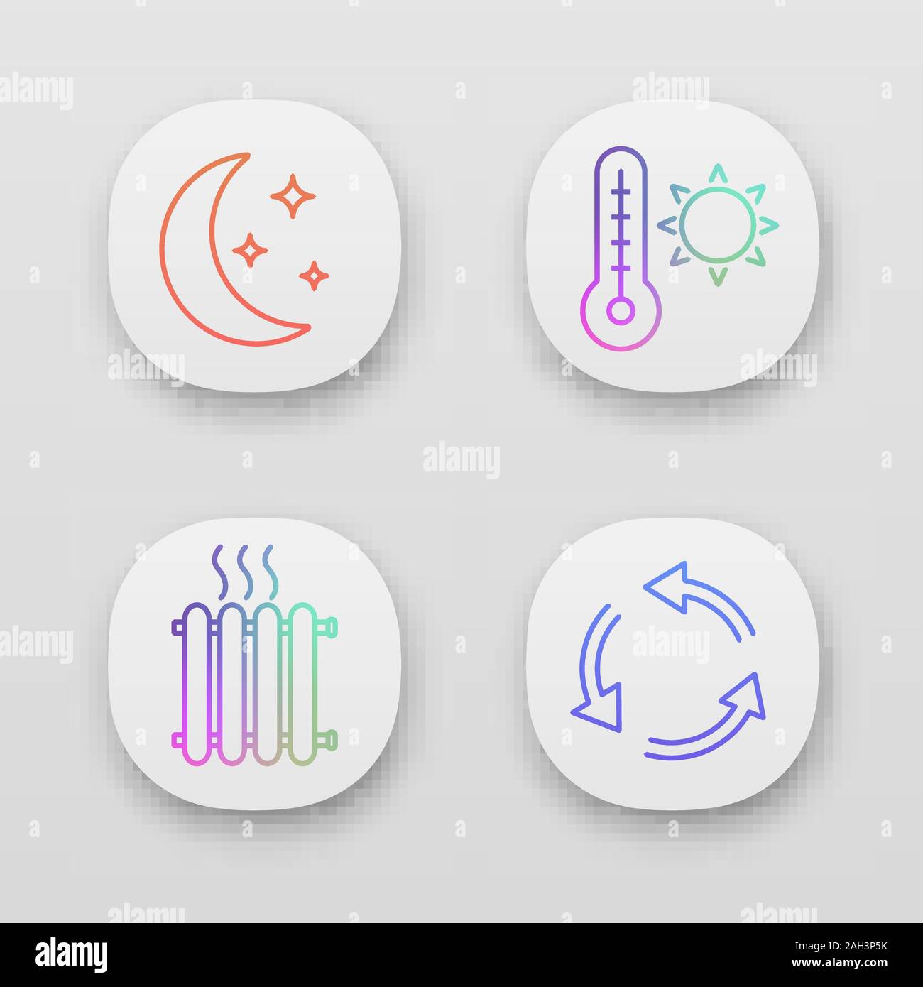 Air conditioning app icons set. Night climate, summer temperature ...