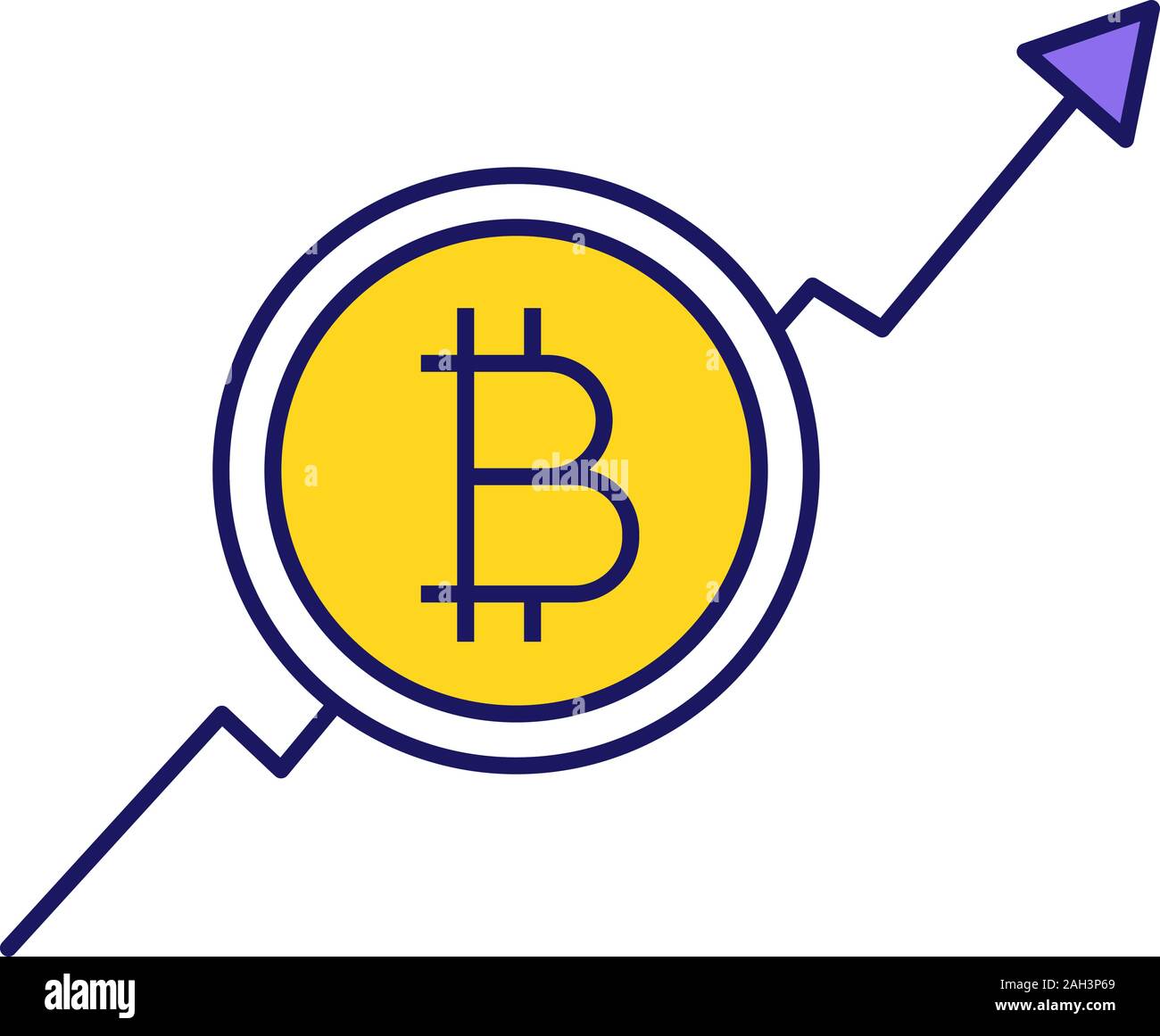 Bitcoin market growth chart color icon. Cryptocurrency prices rising ...