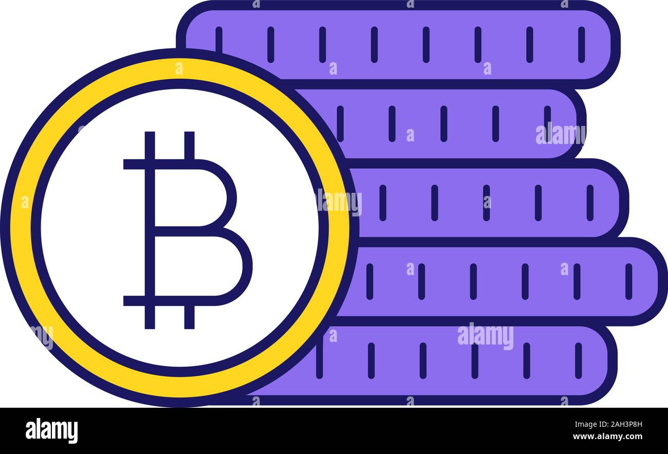 Bitcoin coins stack color icon. Cryptocurrency deposit. Digital money ...