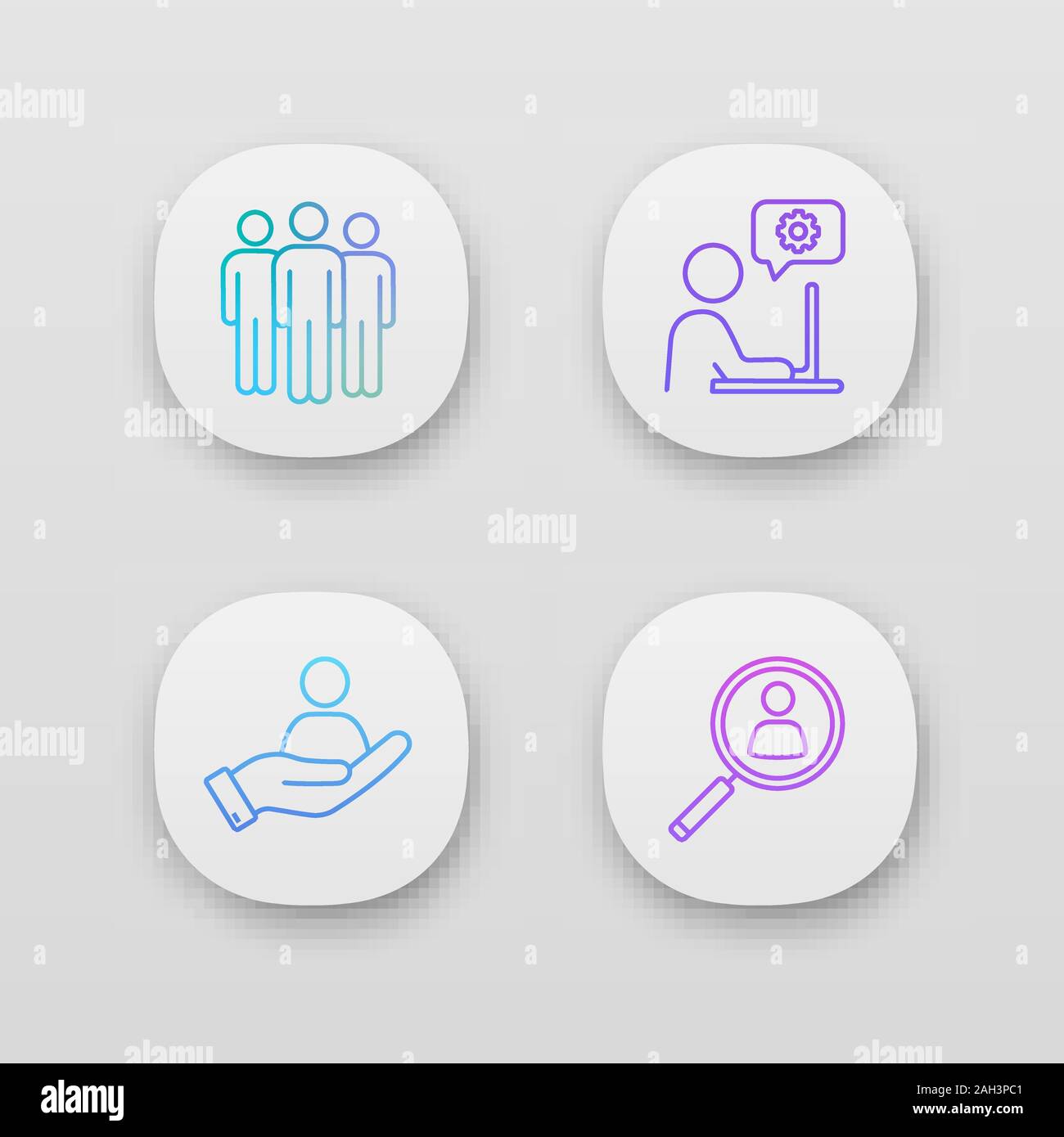 Business management app icons set. Team, technical support, staff ...