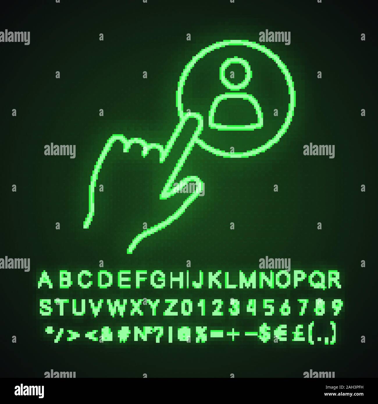 Hiring staff button neon light icon. Searching personnel click ...