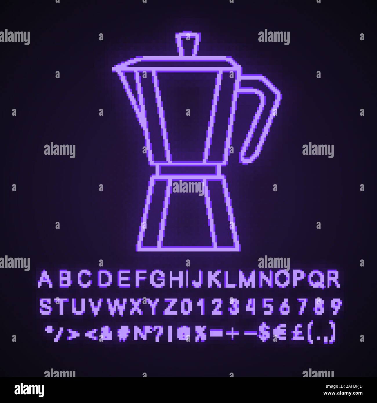 Stove top coffee maker neon light icon. Coffeemaker. Espresso maker ...