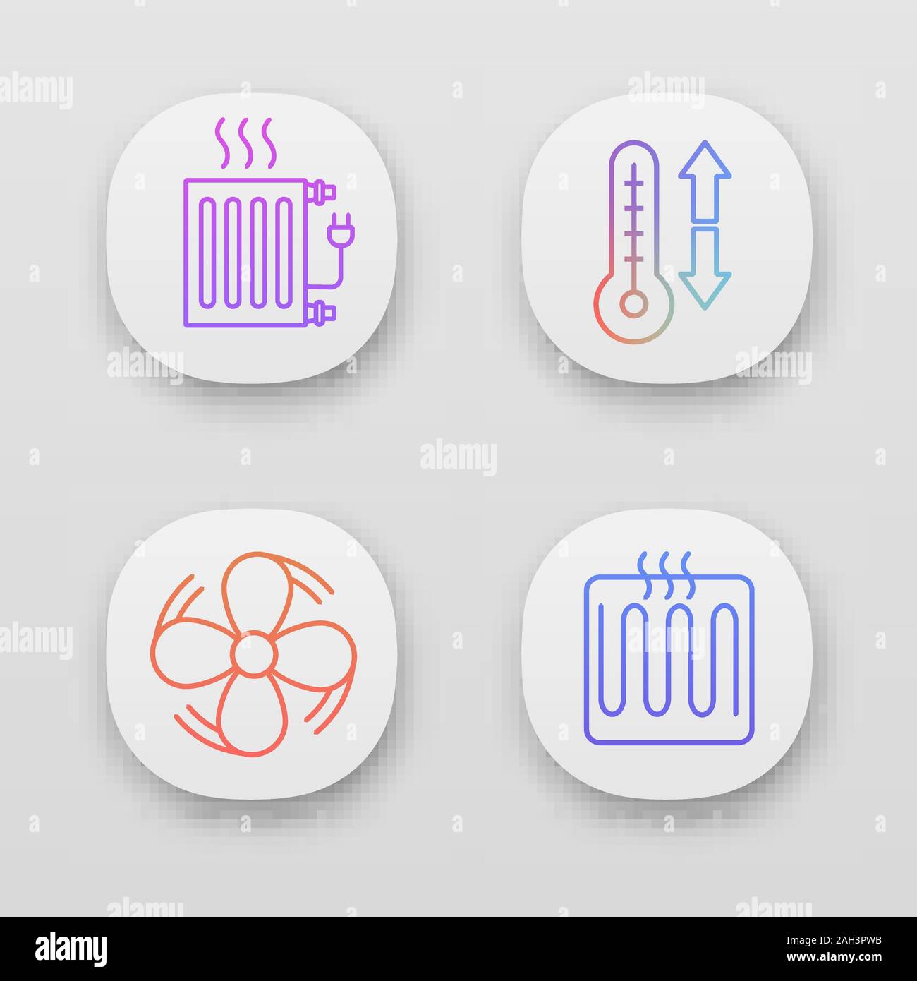 Air conditioning app icons set. Electric radiator, climate control ...
