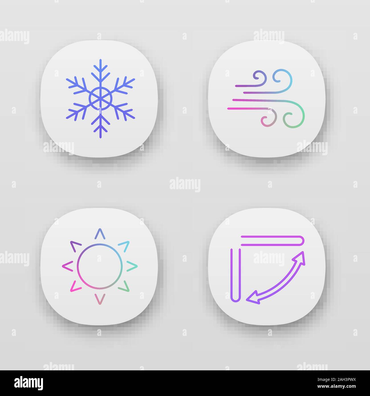 Air conditioning app icons set. Snowflake, airflow, sun, air ...