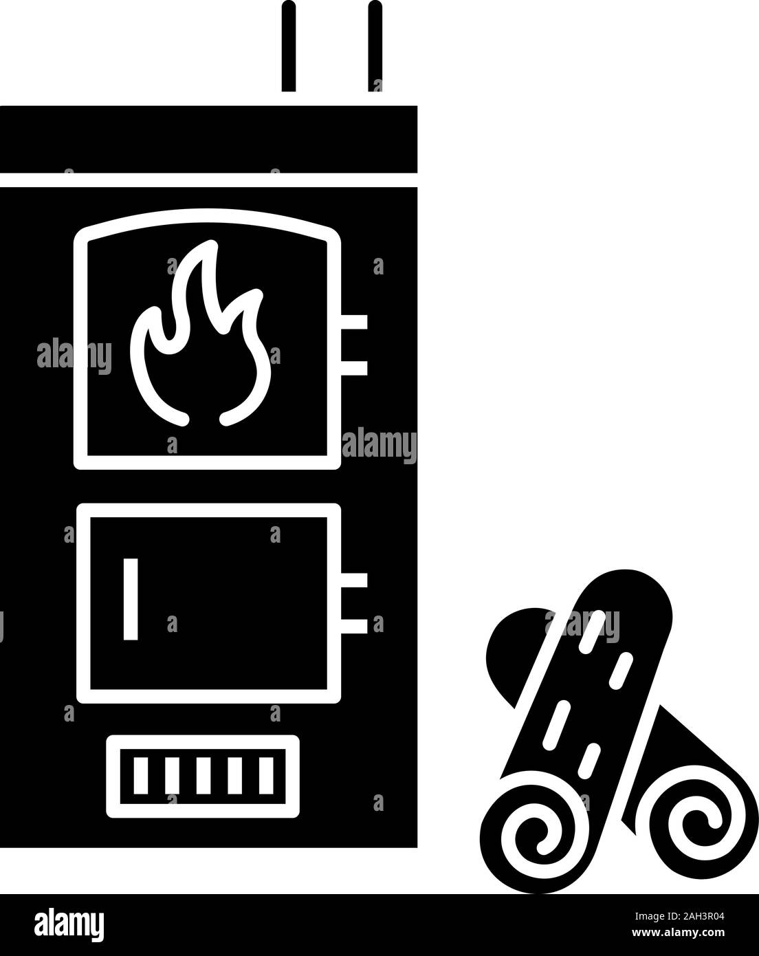 Solid fuel boiler glyph icon. House central heater. Firewood boiler ...