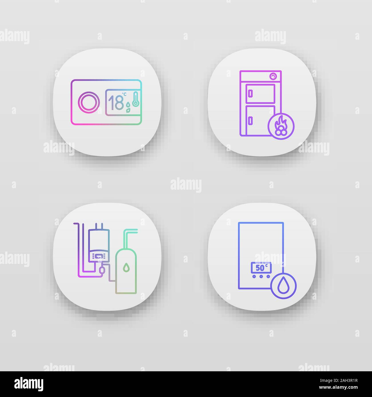 Heating App Icons Set Uiux User Interface Digital Thermostat Solid