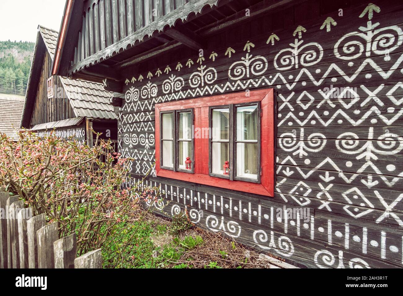 Painted folk house, Cicmany village, Slovak republic. Architectural ...