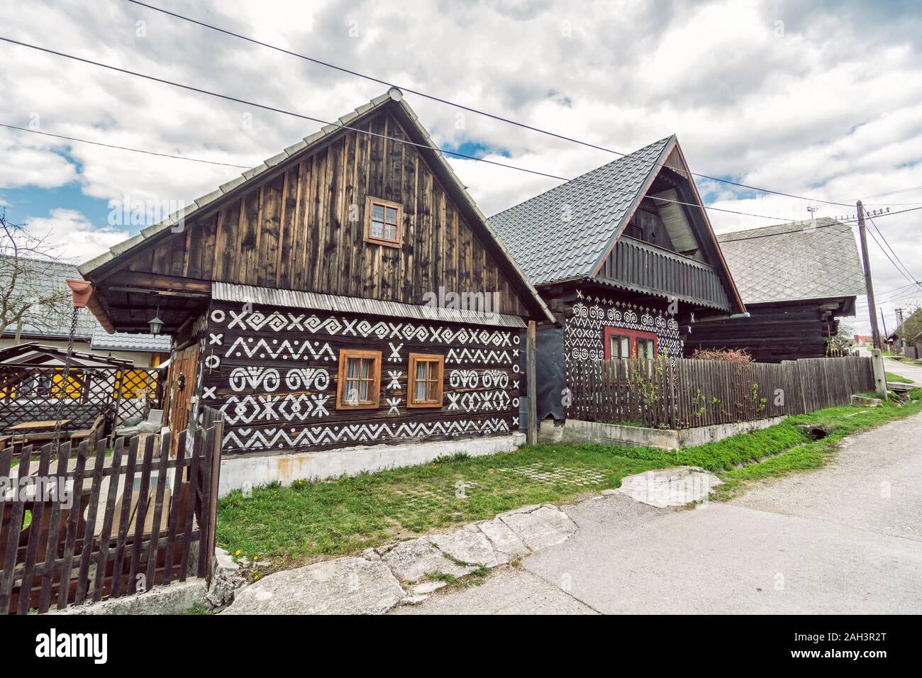 Painted folk house, Cicmany village, Slovak republic. Architectural ...