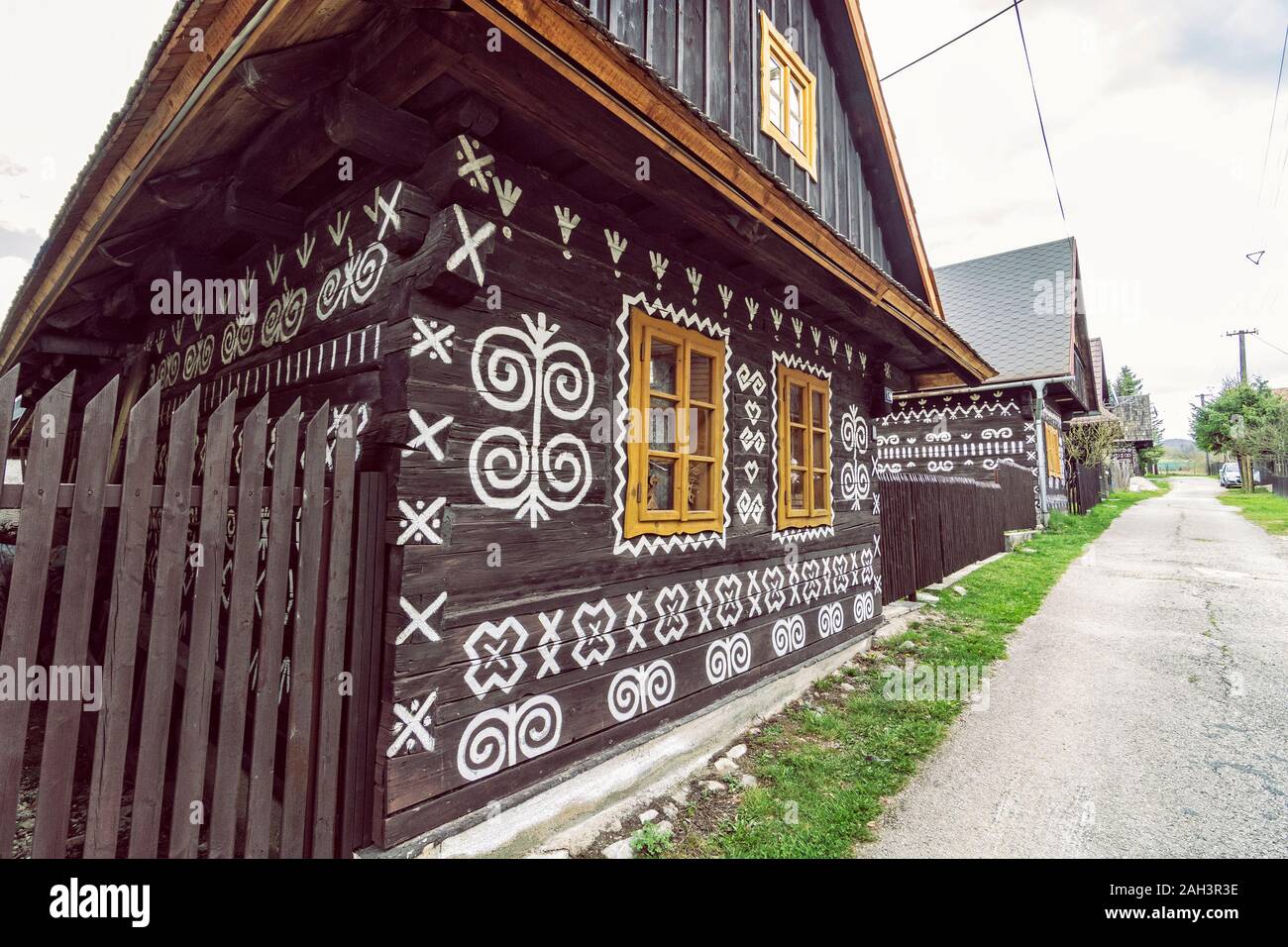 Painted folk house, Cicmany village, Slovak republic. Architectural ...