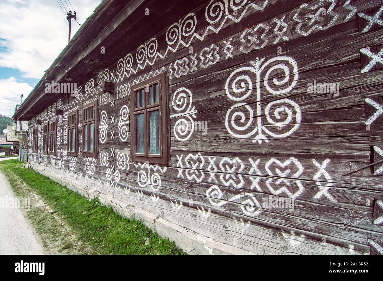 Painted folk house, Cicmany village, Slovak republic. Architectural ...