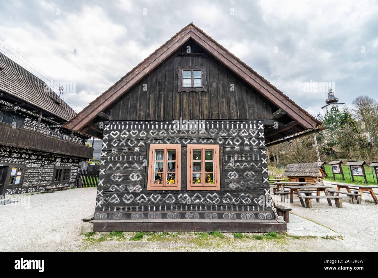 Painted folk house, Cicmany village, Slovak republic. Architectural ...