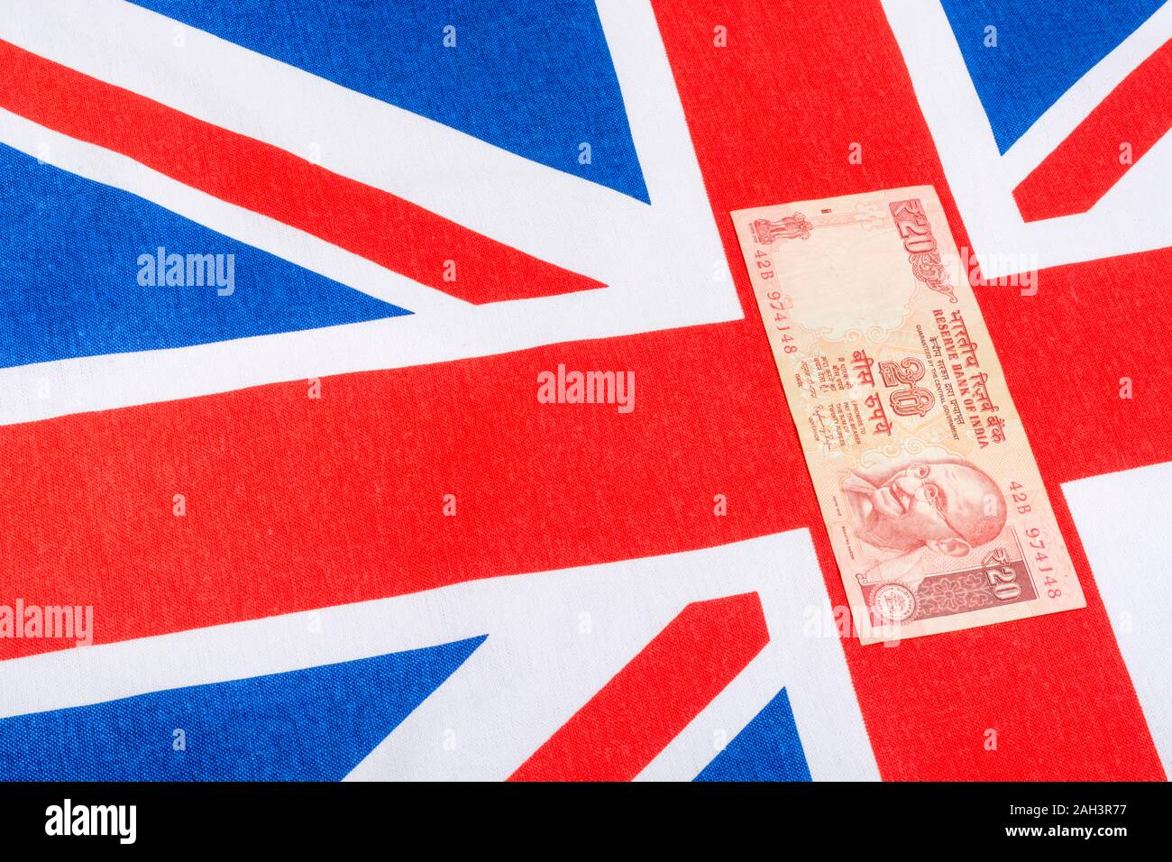 Old style Indian 20 Rupee banknotes / bill & Union Jack. For India ...