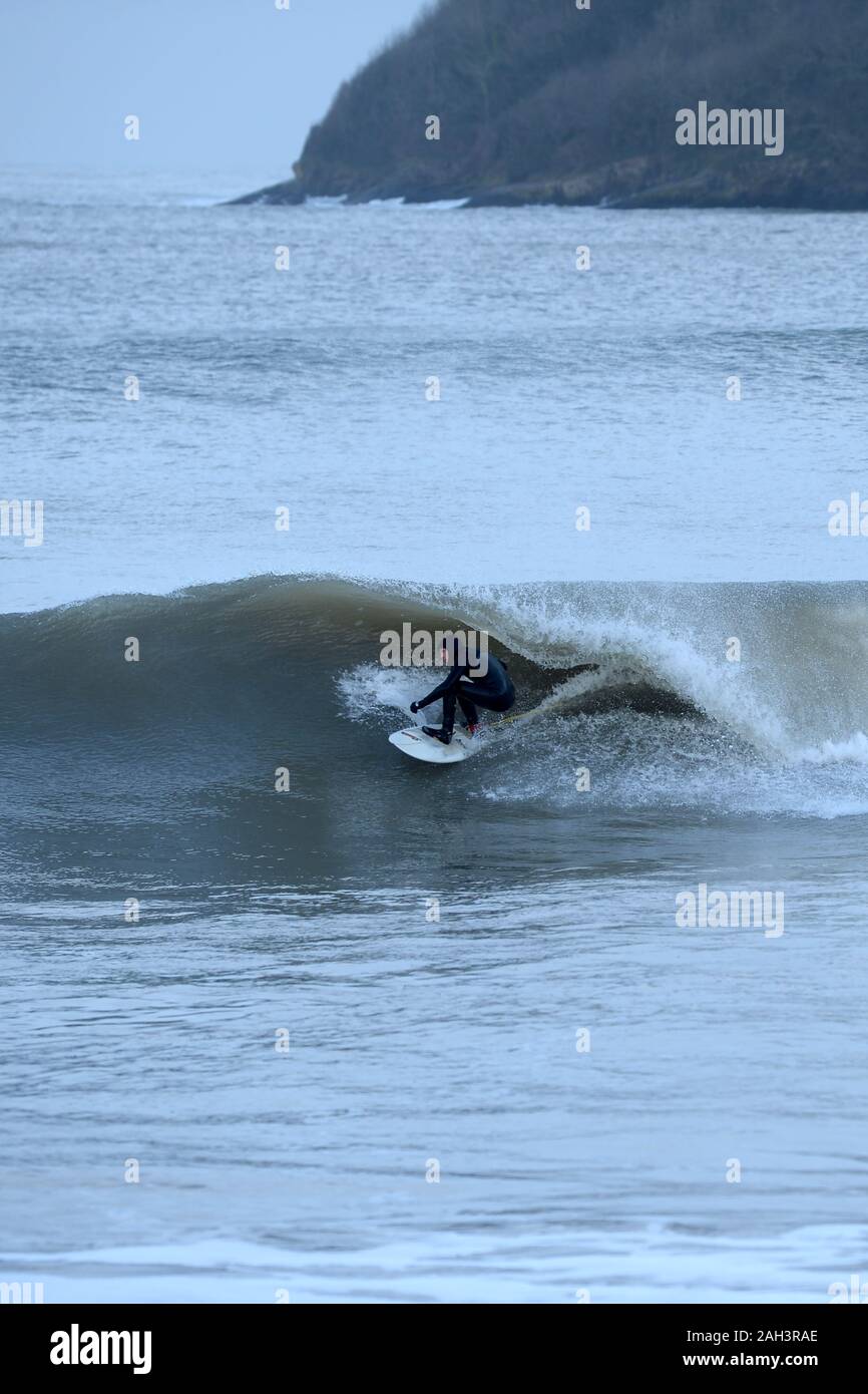 Surfing at Oxwich Bay, Gower Stock Photo - Alamy