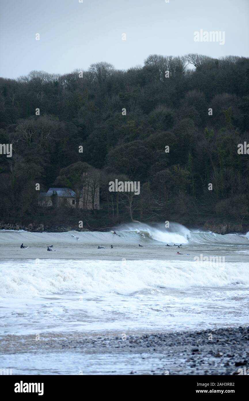 Surfing at Oxwich Bay, Gower Stock Photo - Alamy