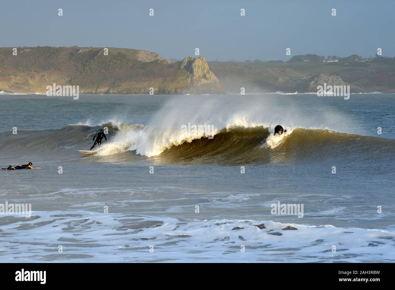 Surfing at Oxwich Bay, Gower Stock Photo - Alamy