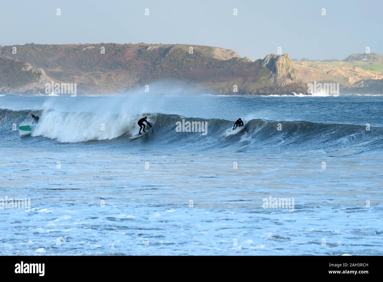 Surfing at Oxwich Bay, Gower Stock Photo - Alamy