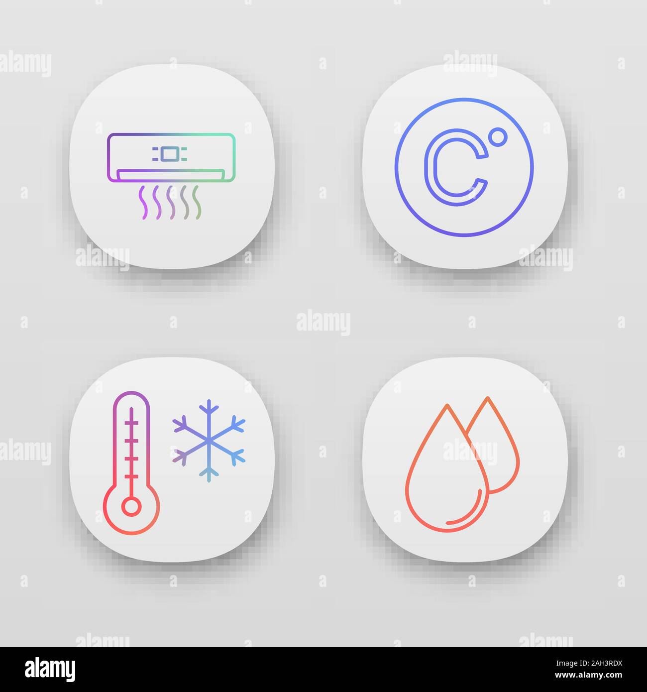 Air Conditioning App Icons Set Air Conditioner Celsius Degree Winter Temperature