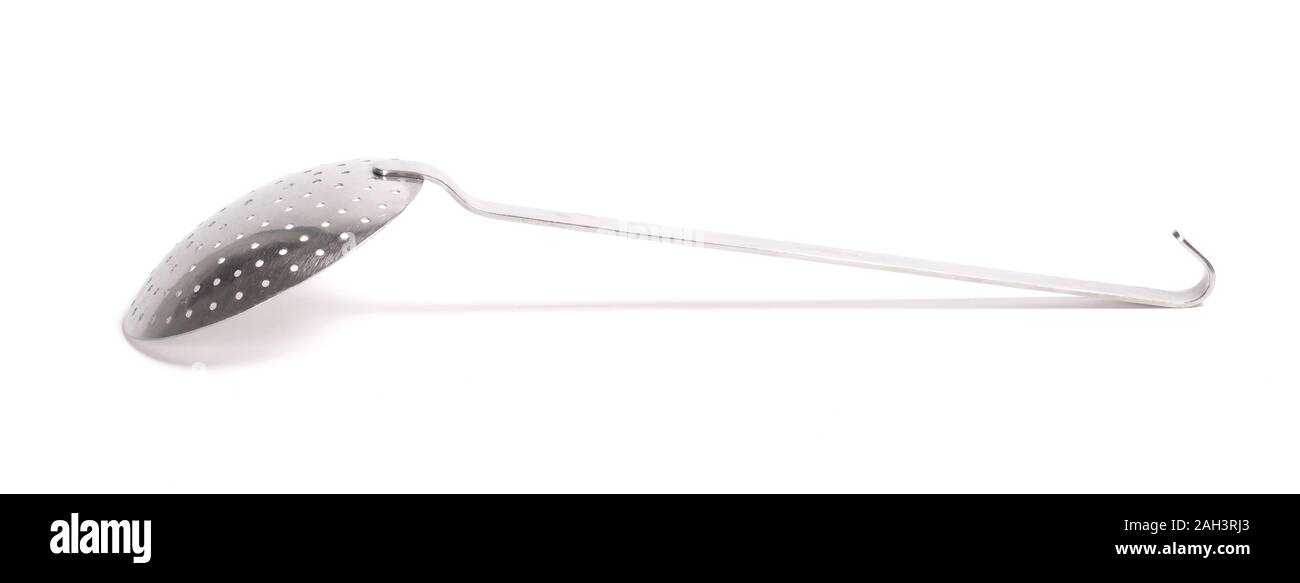 Old metal colander isolated on white background Stock Photo - Alamy