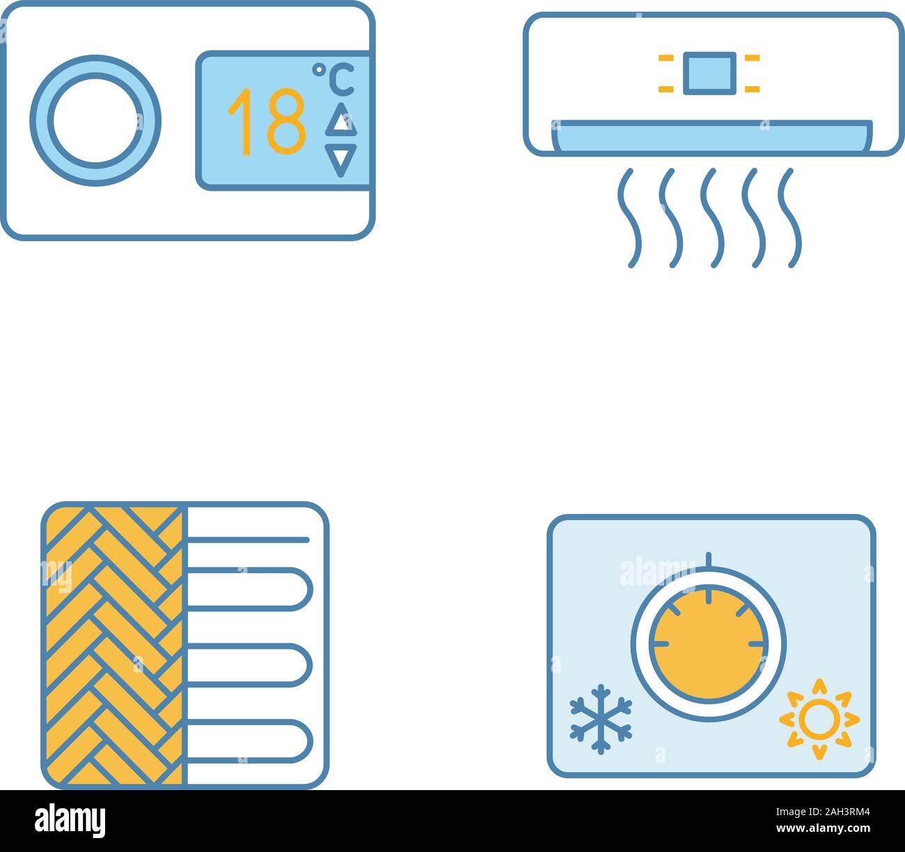 Air conditioning color icons set. Digital thermostat, air conditioner ...
