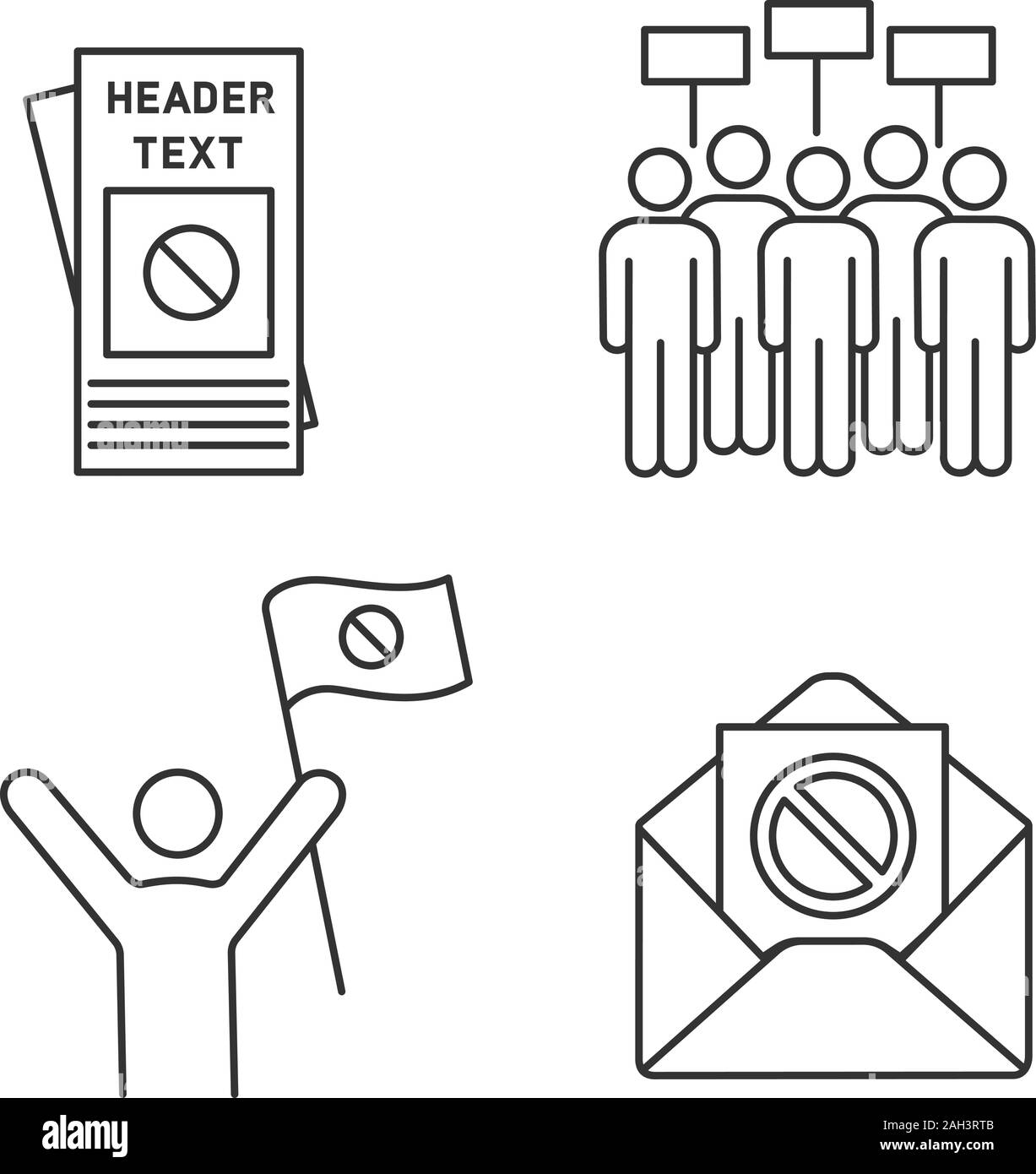 Protest action linear icons set. Protester, meeting, protest email ...