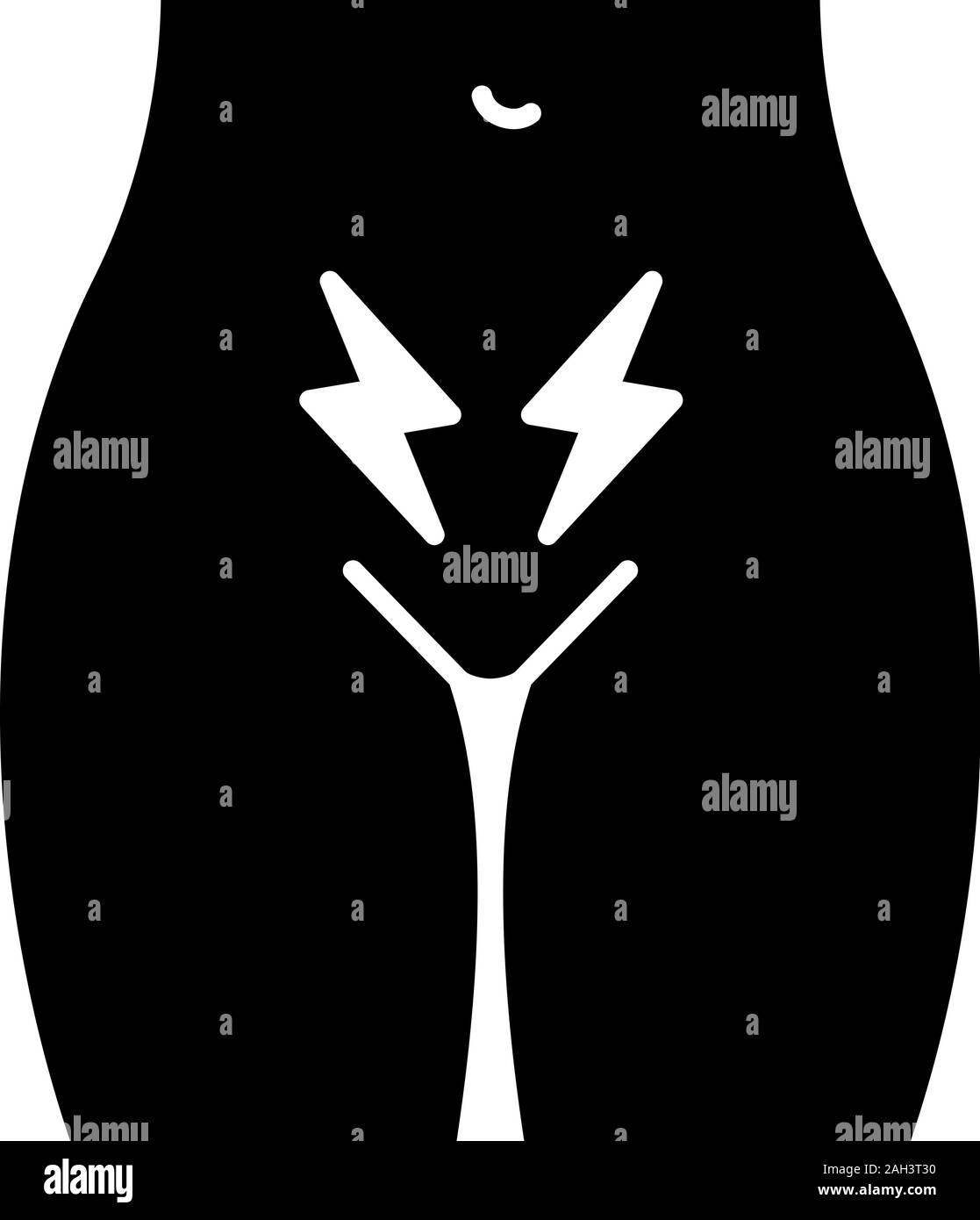 Menstrual cramps and pain glyph icon. Lower abdominal acute pain in ...