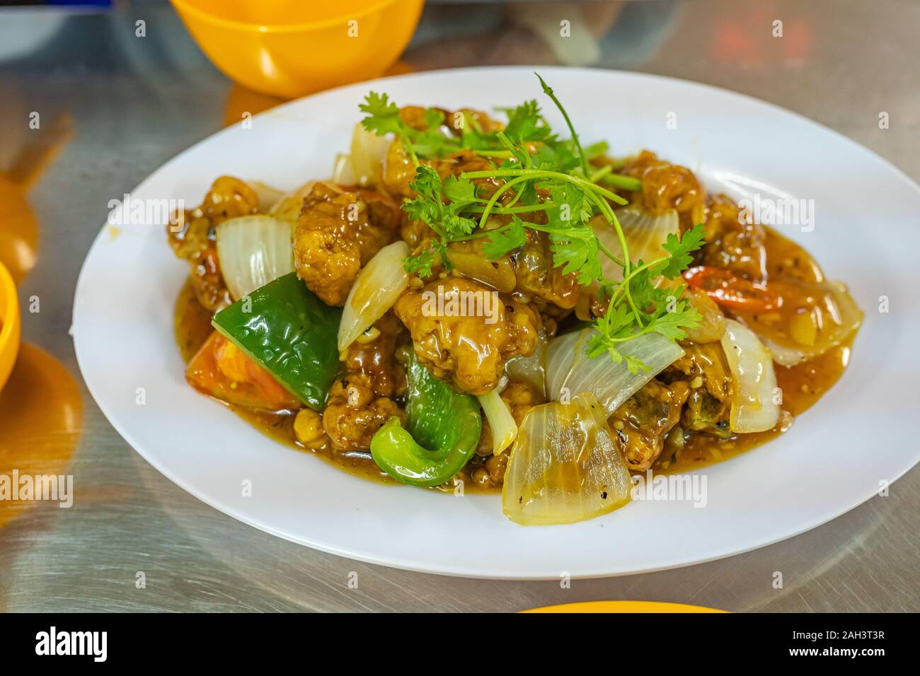 Tasty deep-fried spare pork rib with sweet and sour sauce Stock Photo ...